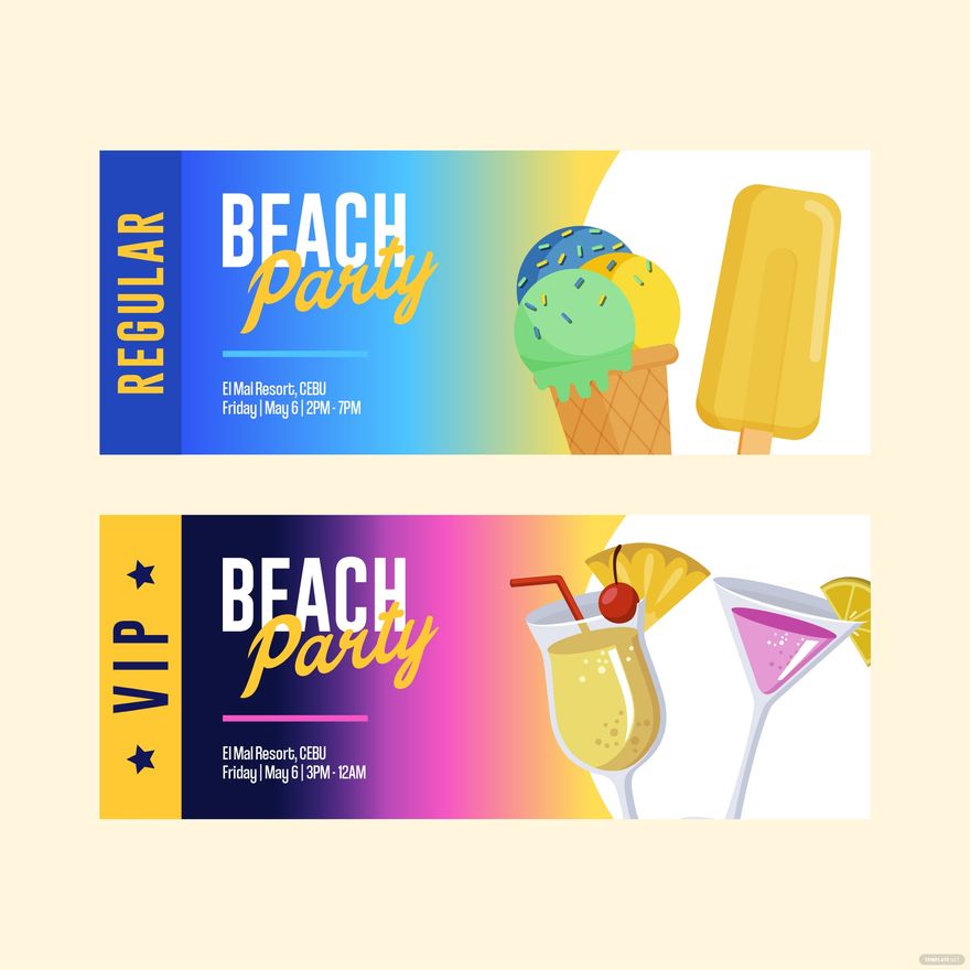 Free Beach Party Ticket Vector - EPS, Illustrator, JPG, PNG, SVG ...