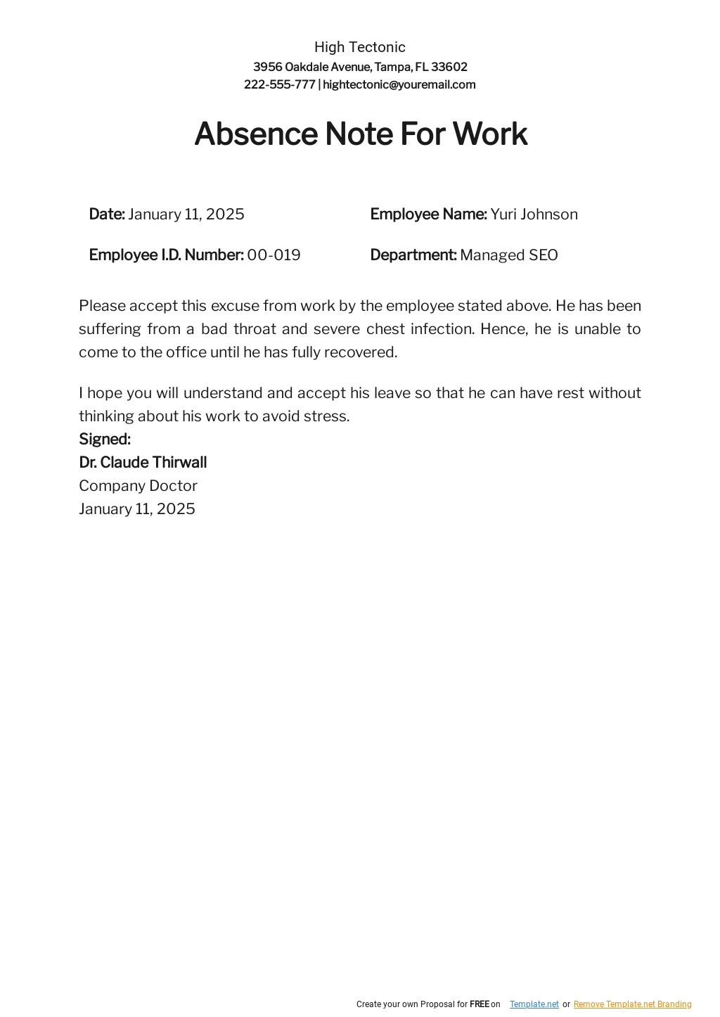 Formal Excuse Letter For Absence Template Google Docs Word Apple 