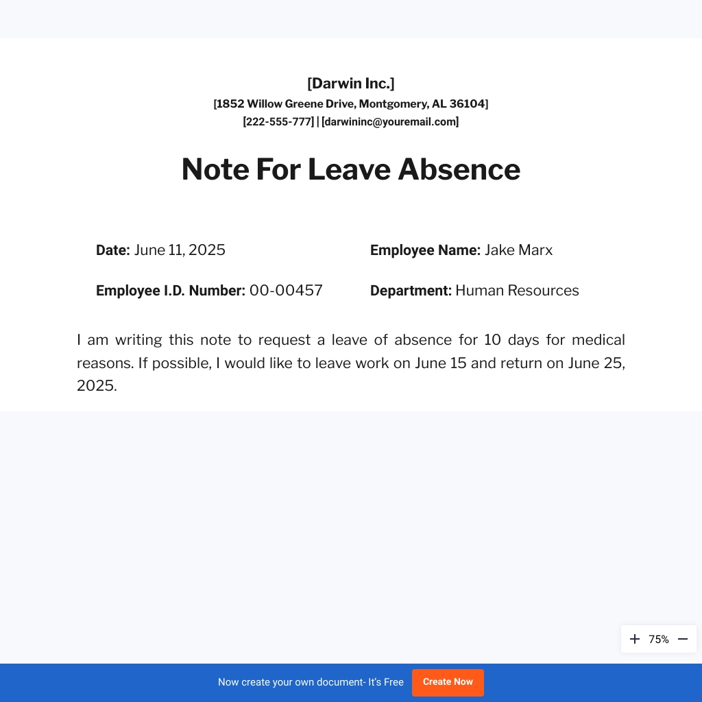 Free Parent Note for School Absence Template - Download in Word, Google ...