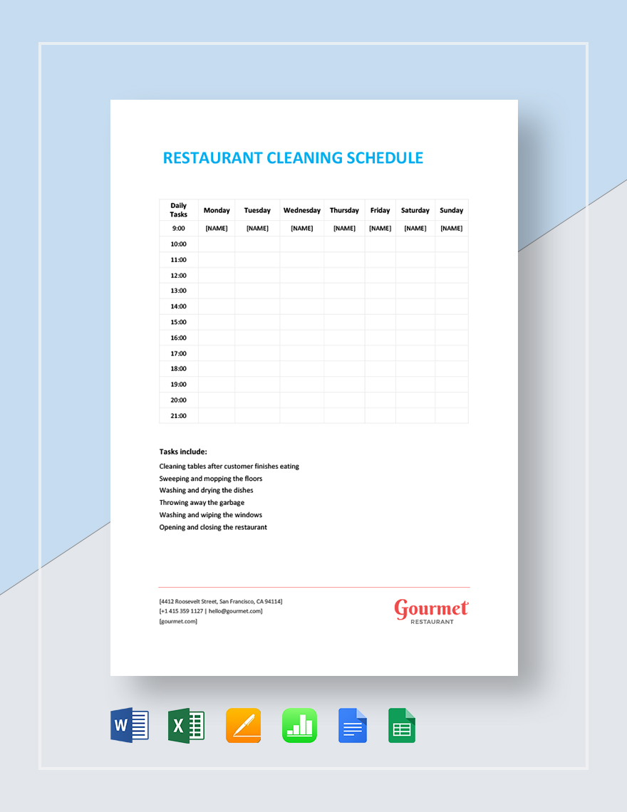 Weekly Cleaning Schedule Templates Documents Design Free Download 
