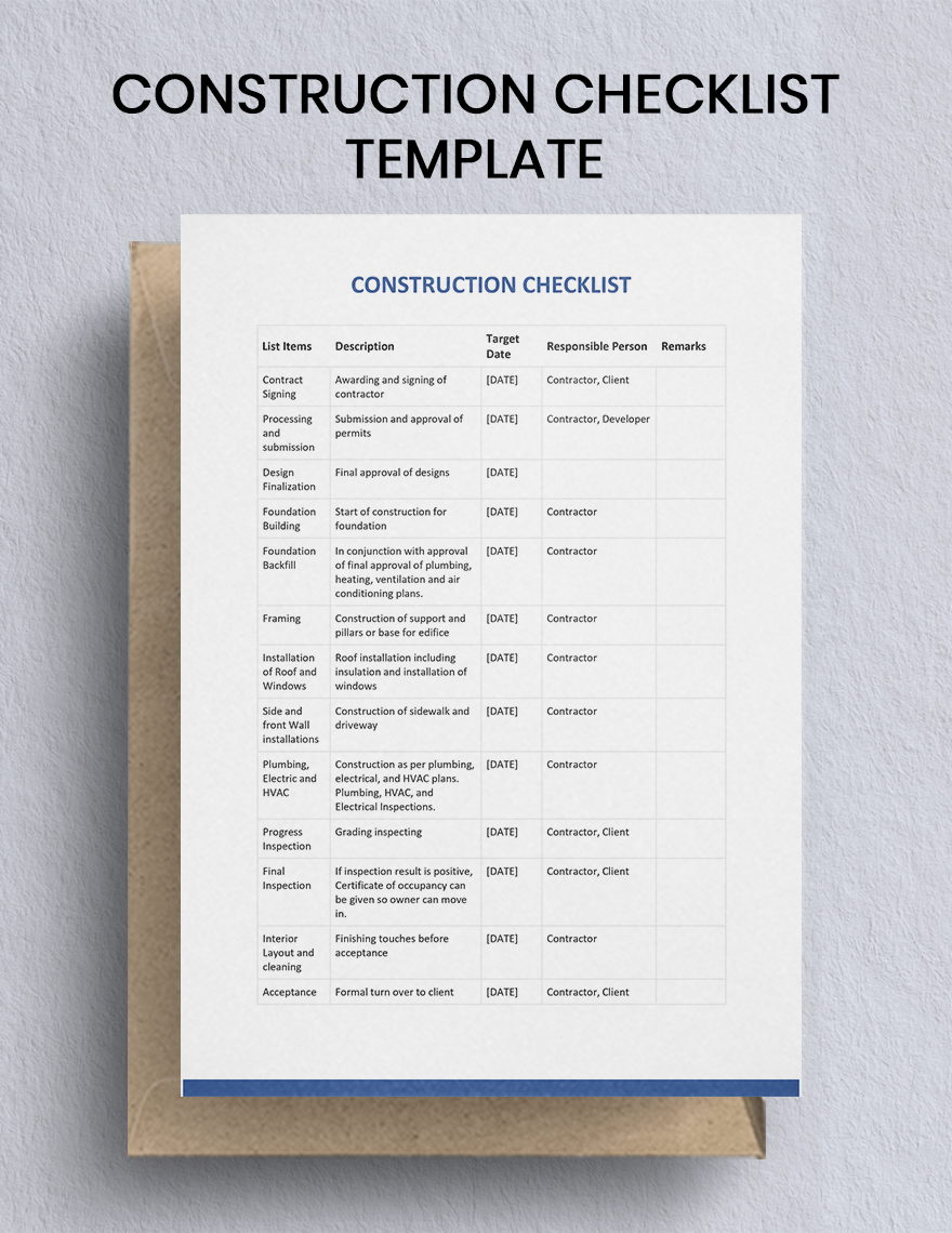 Construction Checklist Template - Word, Google Docs, Apple Pages ...