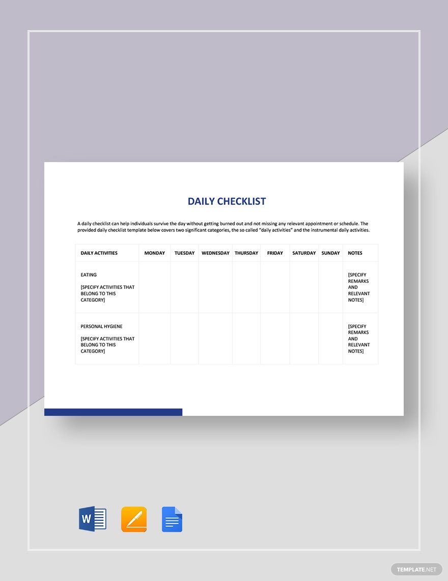Daily Checklist Template Google Docs Word Apple Pages Template
