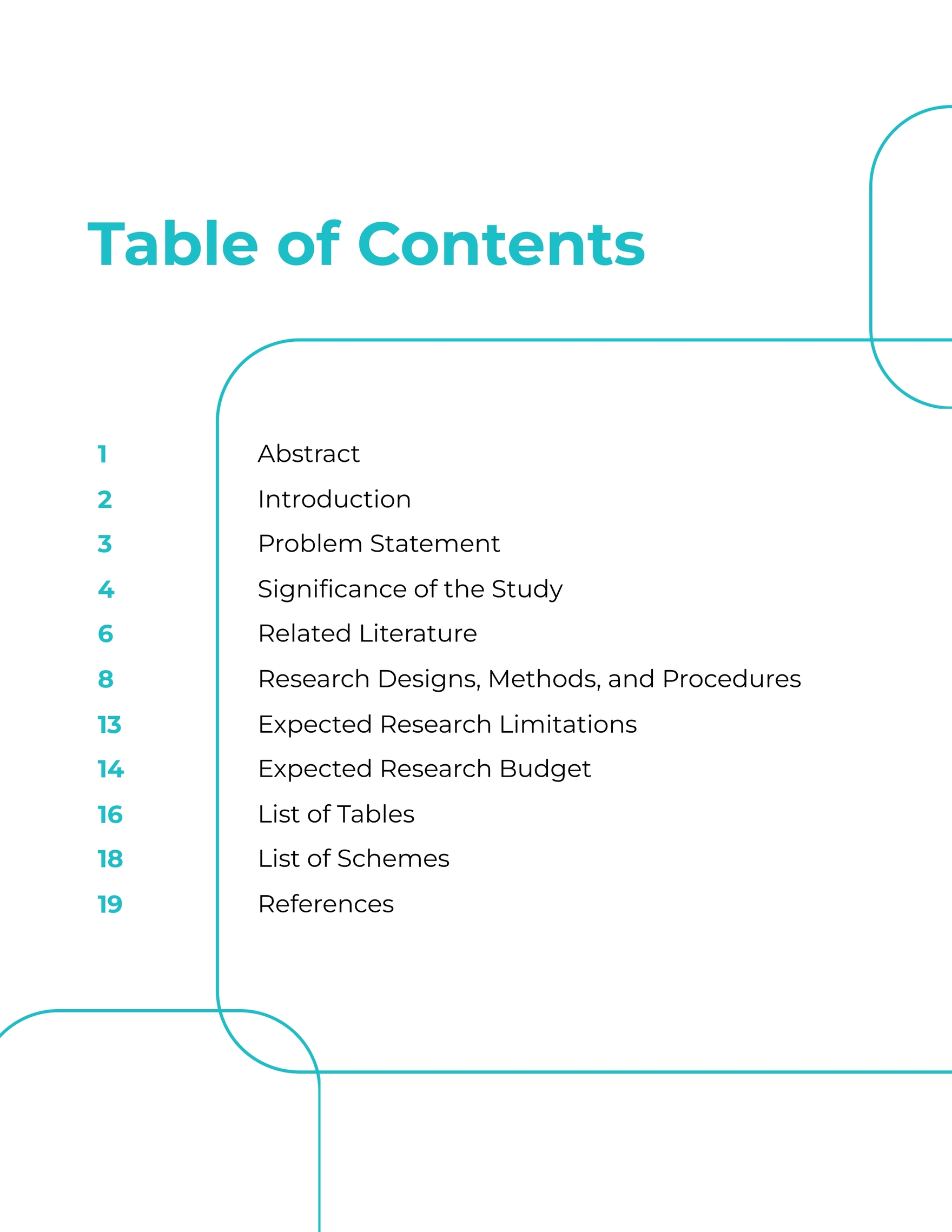 Research Proposal Table Of Contents Template Google Docs Word Apple Pages Publisher 