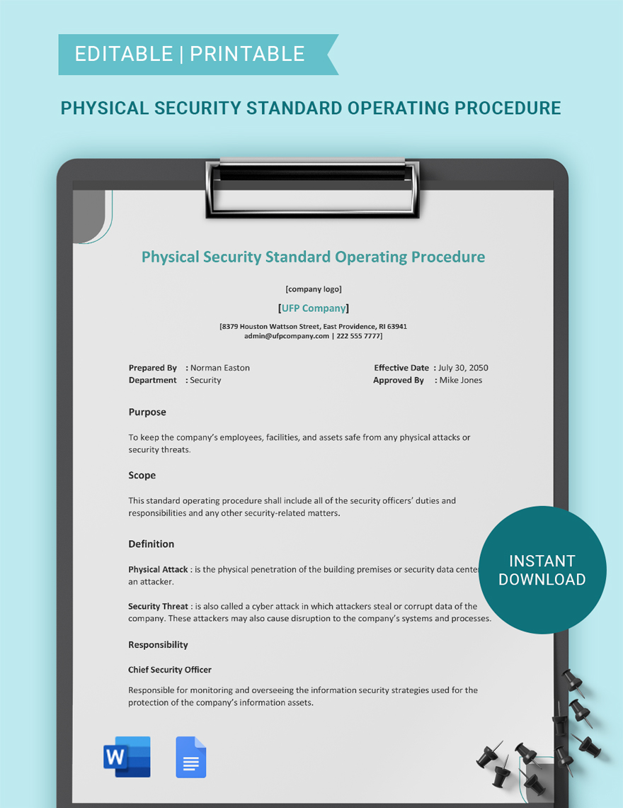 Physical Security Standard Operating Procedure Template Download In 