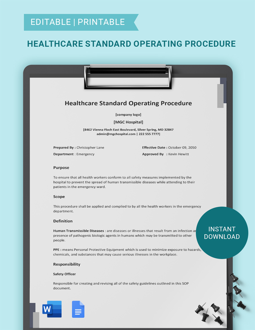 Healthcare Standard Operating Procedure Template Google Docs Word Template