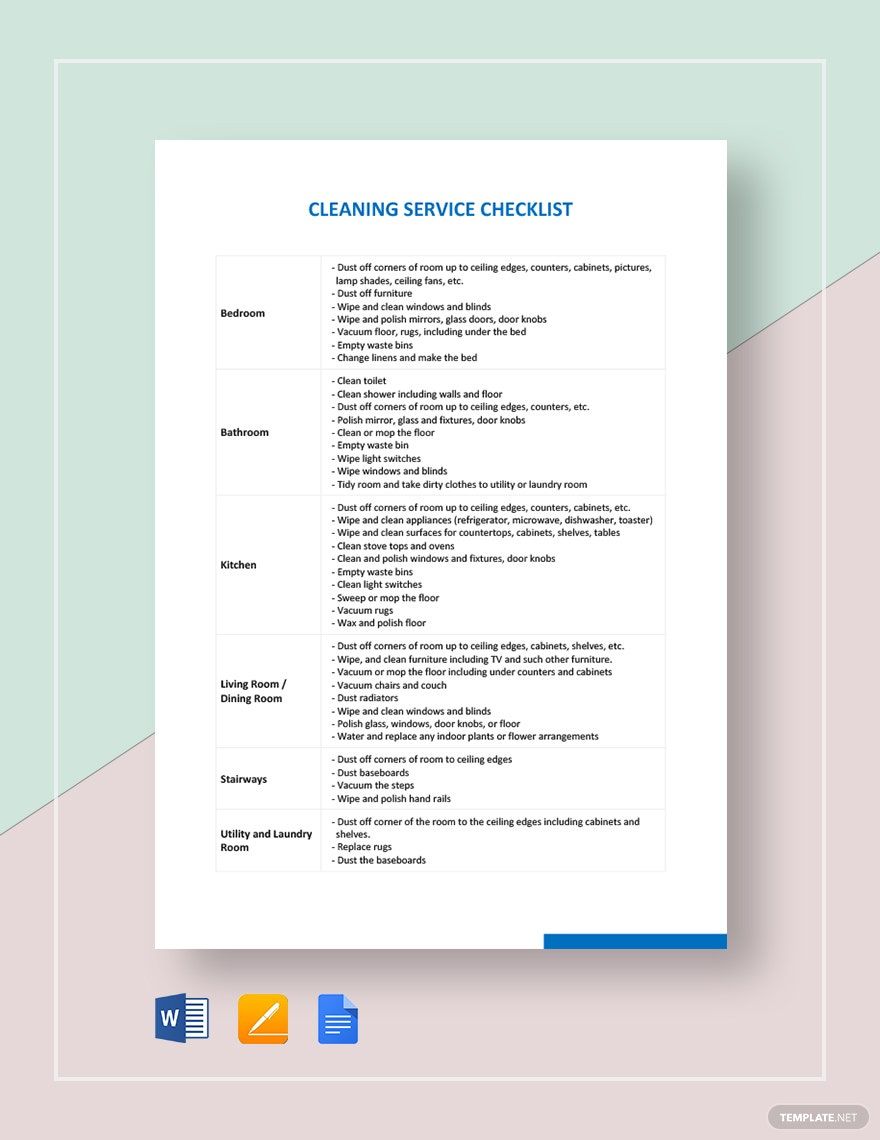 Cleaning Service Checklist Template Download In Word Google Docs Cleaning Service Checklist Template Download In Word Google Docs