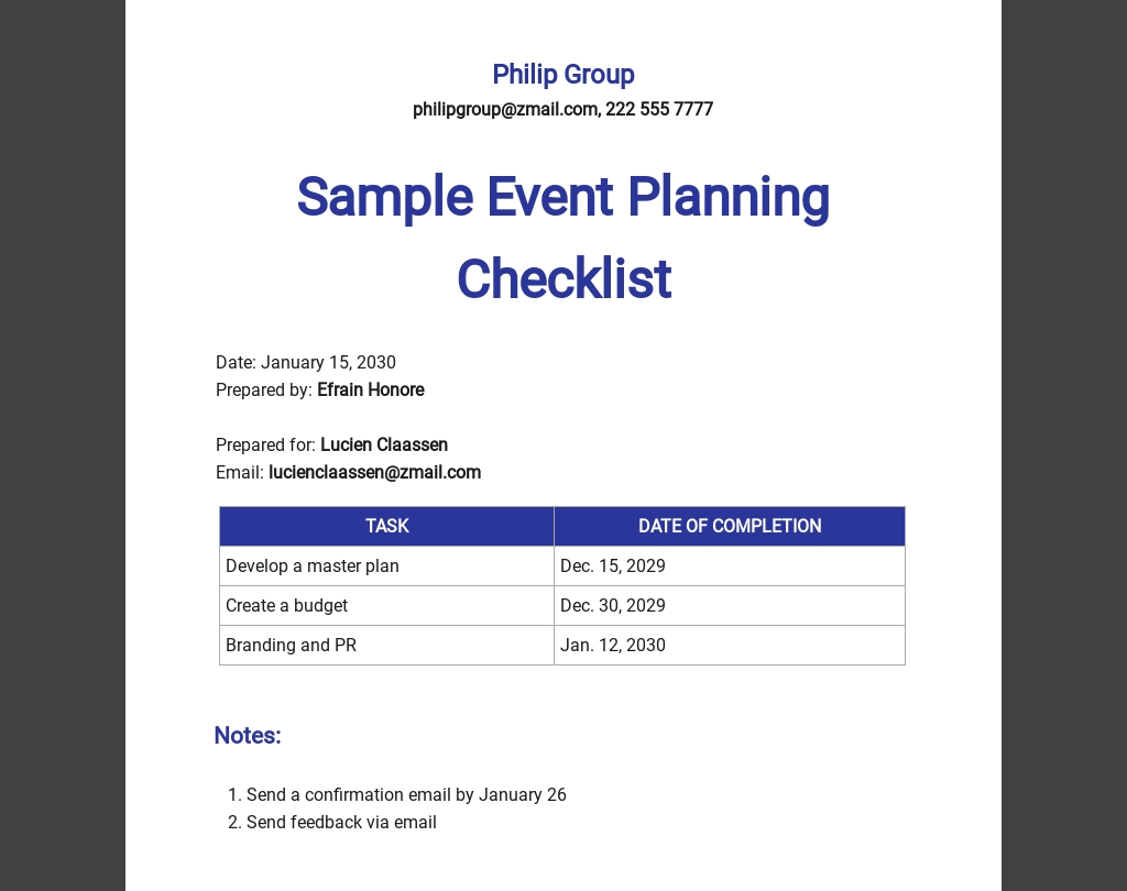 Simple Event Planning Checklist Template Google Docs Word Apple