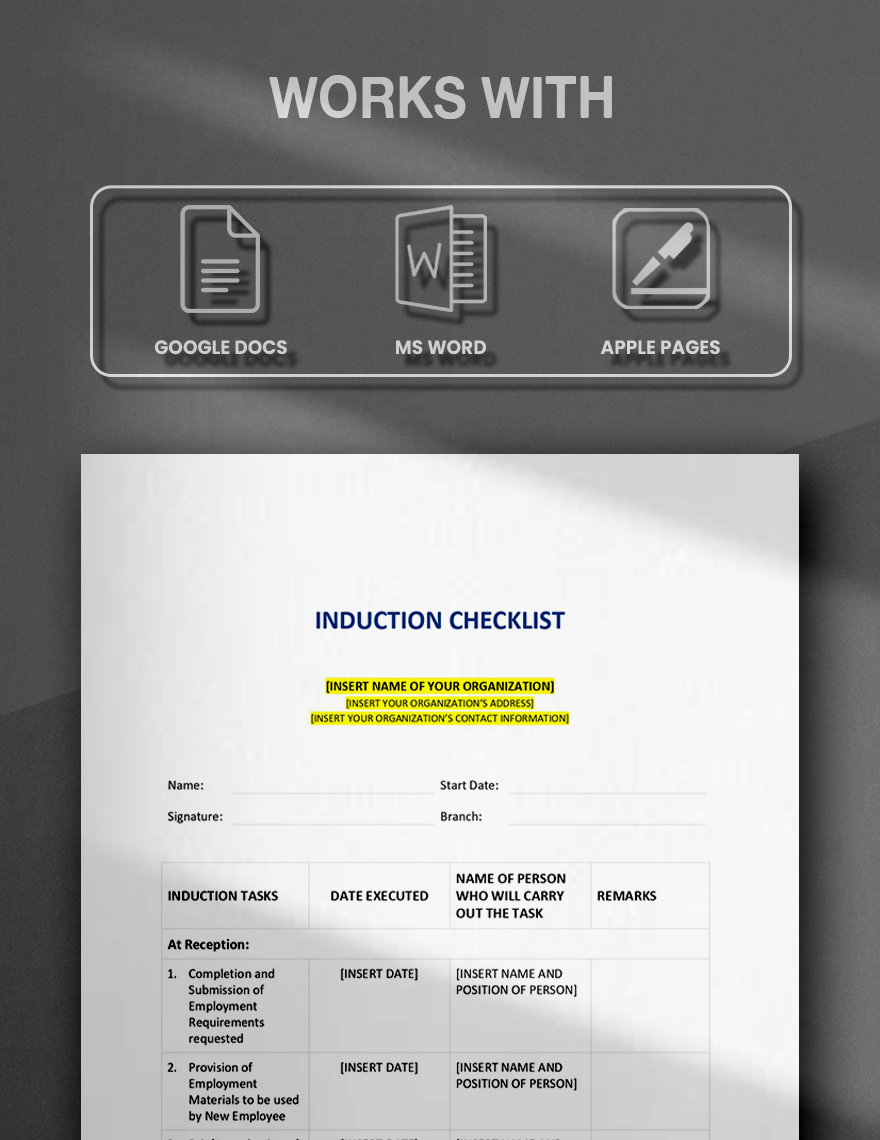 Induction Checklist Template - Google Docs, Word, Apple Pages ...