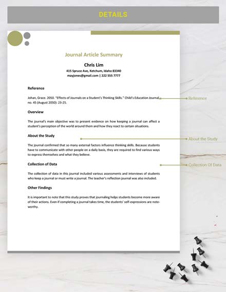 Journal Article Summary Template - Google Docs, Word | Template.net