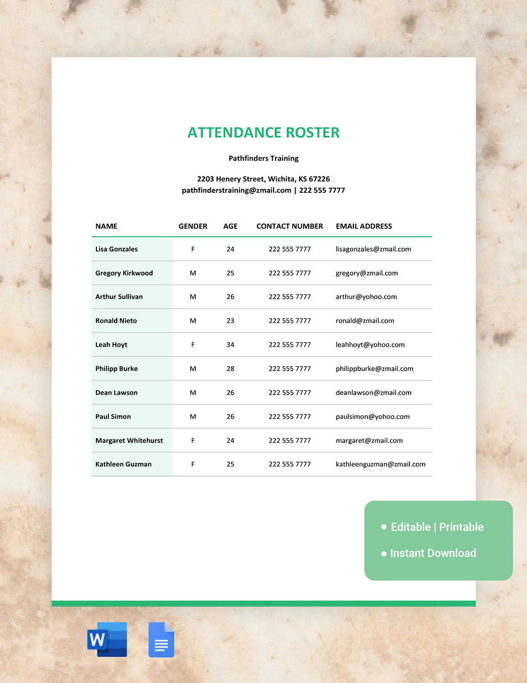 FREE Roster Word - Template Download | Template.net