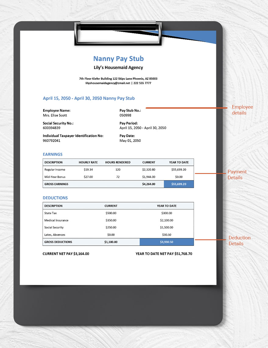 Nanny Pay Stub Template Google Docs Word Template