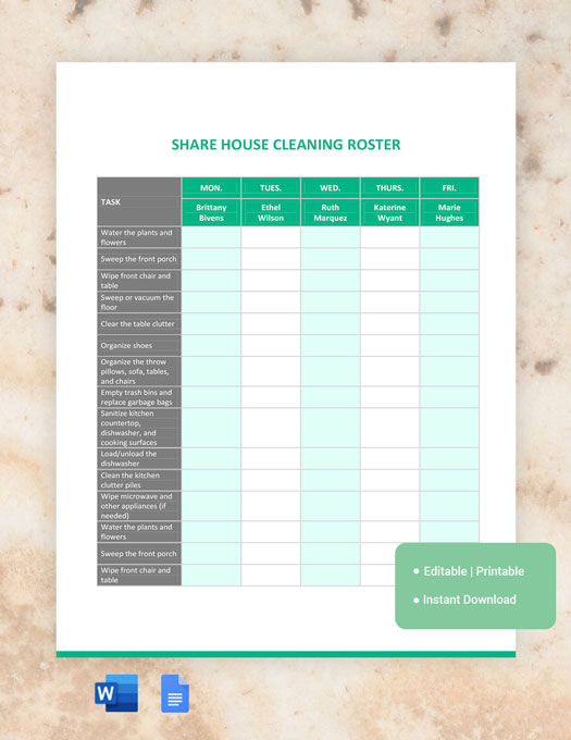 Daily Cleaning Roster Template - Download in Word, Google Docs ...