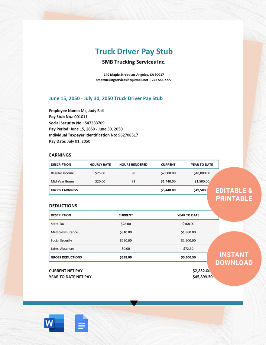 FREE Pay Stub Sheet Template Download Word Google Docs Excel PDF 