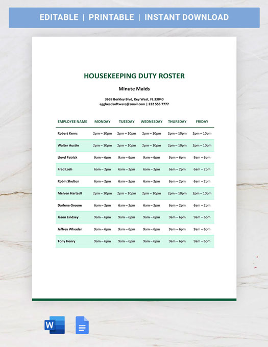 Nursing Duty Roster Template - Download in Word, Google Docs | Template.net