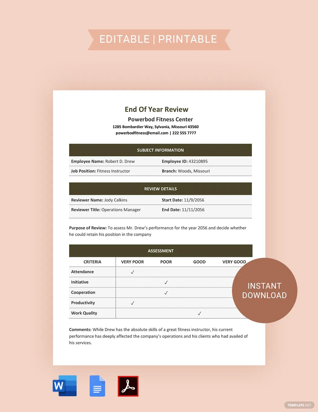 End Of Year Review Template Google Docs Word Template