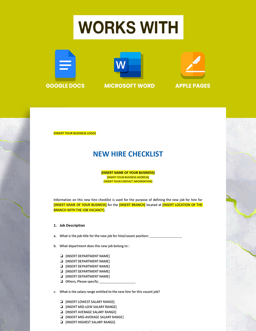 New Hire Checklist Template - Google Docs, Word, Apple Pages | Template.net