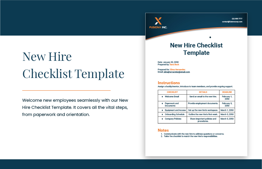 New Hire Training Checklist Template - Google Docs, Word, Apple Pages ...