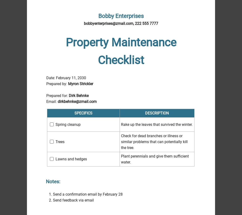 13+ Maintenance Checklist Templates - Free Downloads | Template.net