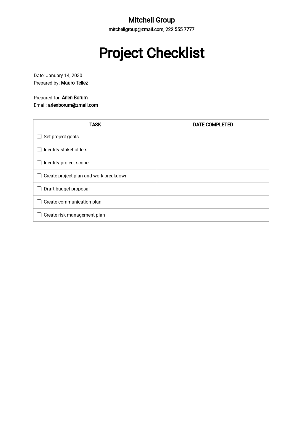 Planning Project Checklist Template Construction Management Checklist