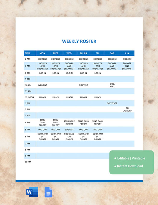 Weekly Cleaning Roster Template - Download in Word, Google Docs ...