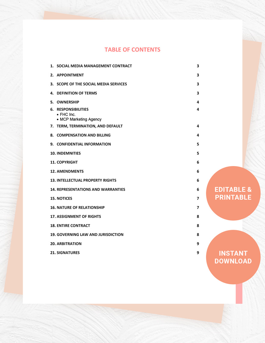Social Media Marketing Contract Template In Word Google Docs Social Media Marketing Contract Template In Word Google Docs