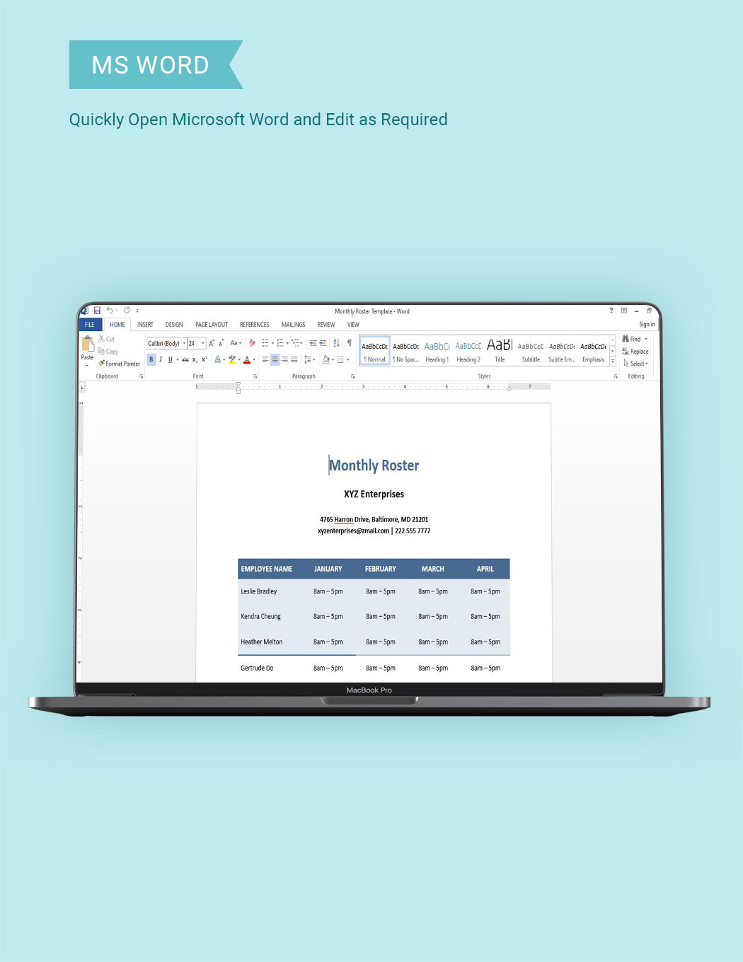Monthly Roster Template - Download in Word, Google Docs | Template.net