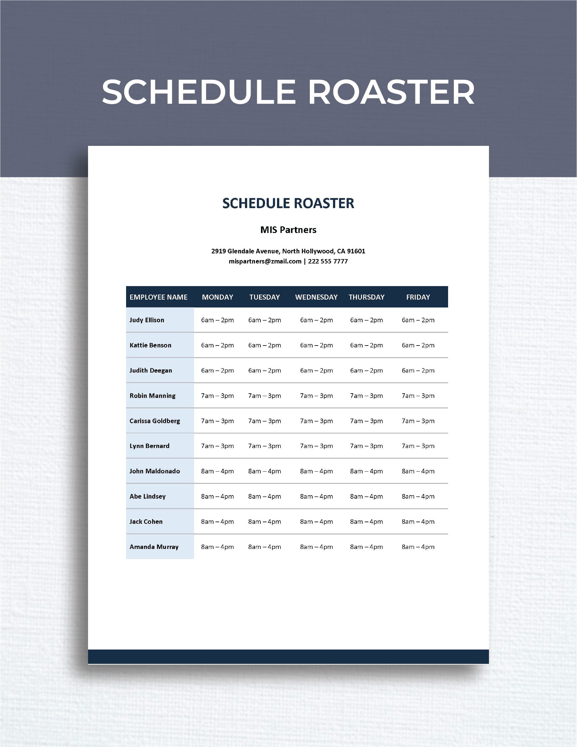 Schedule Roaster Template - Google Docs, Word | Template.net