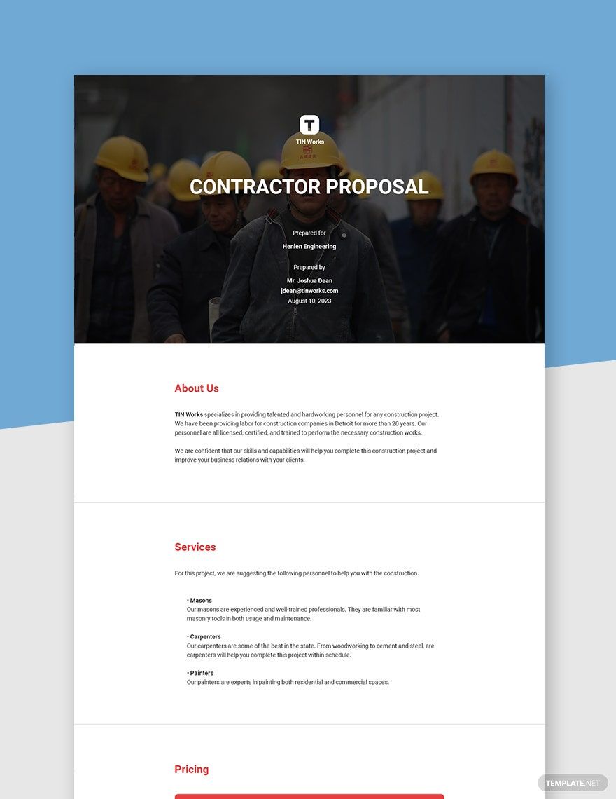 Contractor Proposal Template - Google Docs, Word, Apple Pages, PDF ...
