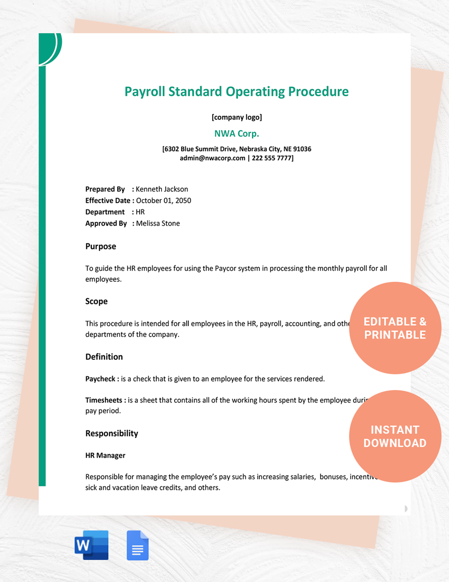 Payroll Standard Operating Procedure Template Download In Word Google Docs Template