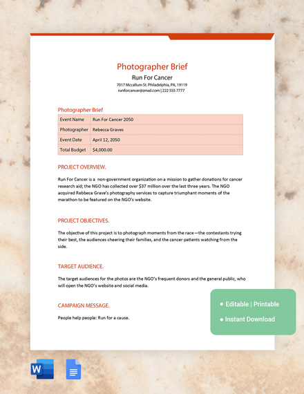 Media Brief Template - Google Docs, Word | Template.net