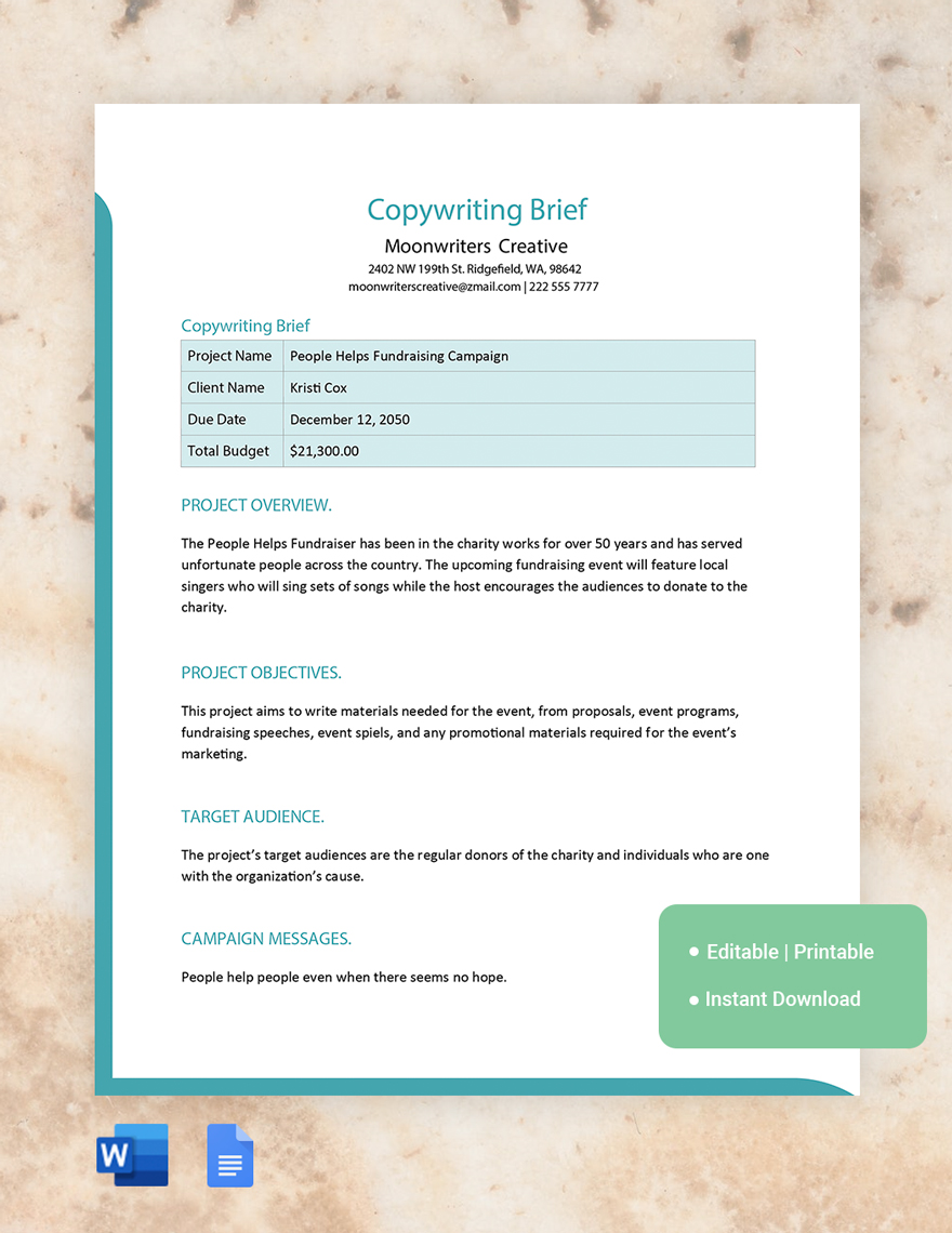 Copywriting Brief Template Download In Word Google Docs Template