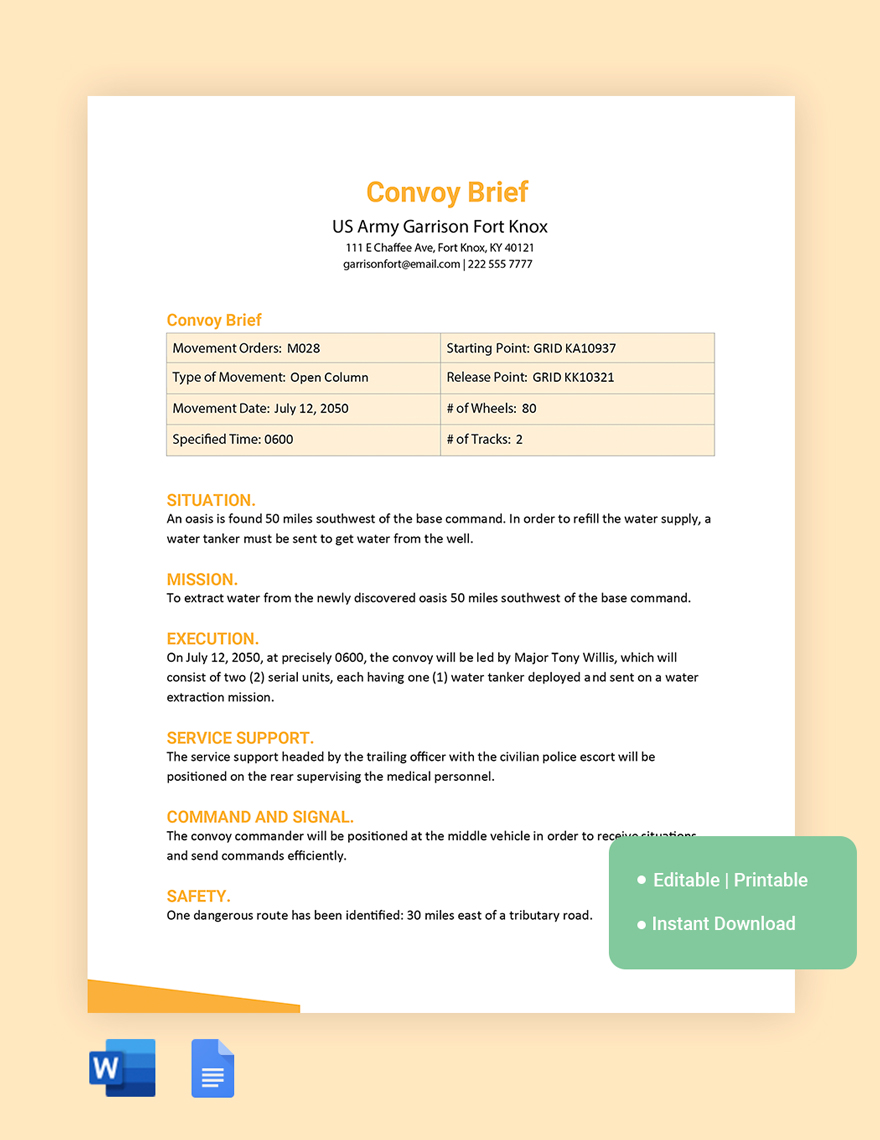 Convoy Brief Template Download In Word Google Docs Template