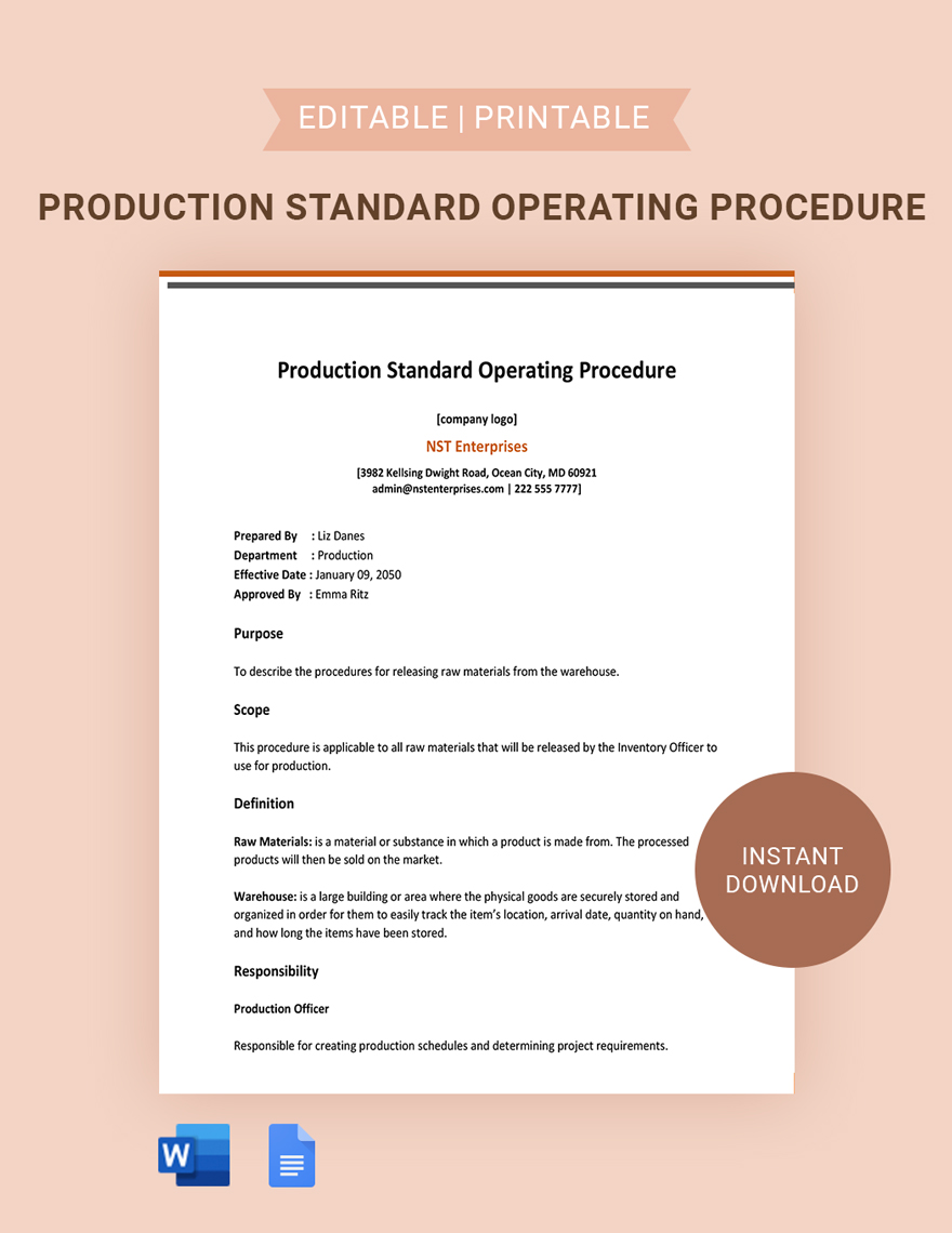 Production Standard Operating Procedure Template Download In Word 