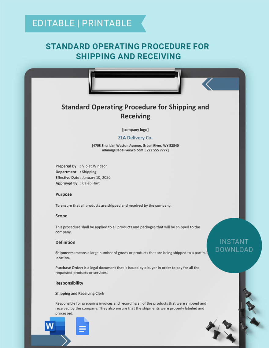 Standard Operating Procedure For Shipping And Receiving Template Google Docs Word Template