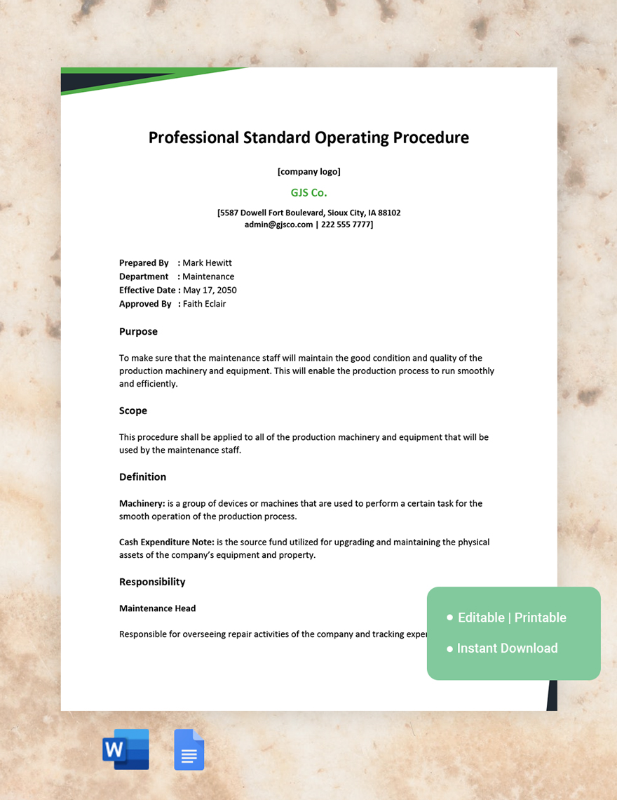 Professional Standard Operating Procedure Template Download In Word 