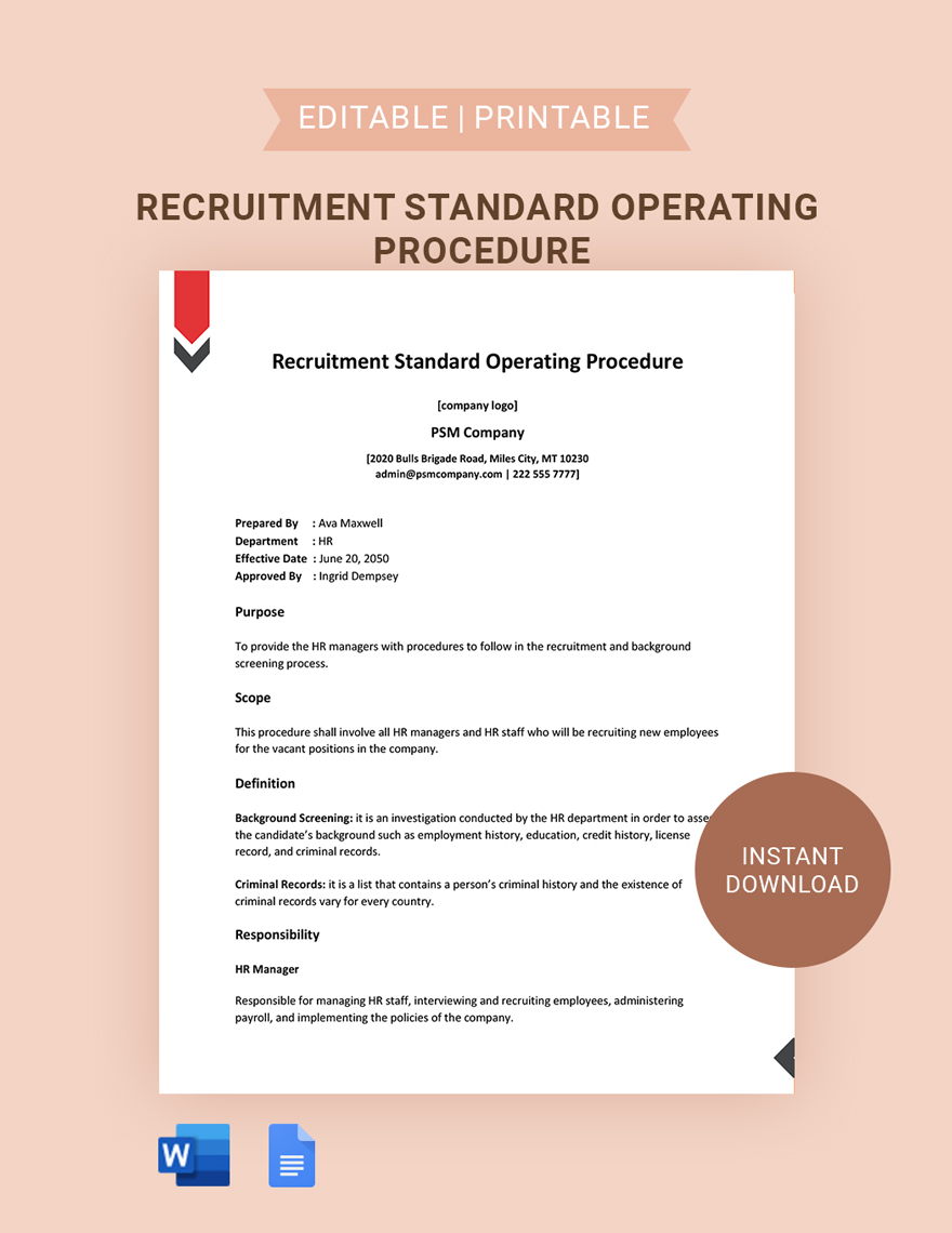 Recruitment Standard Operating Procedure Template Download In Word Google Docs Template