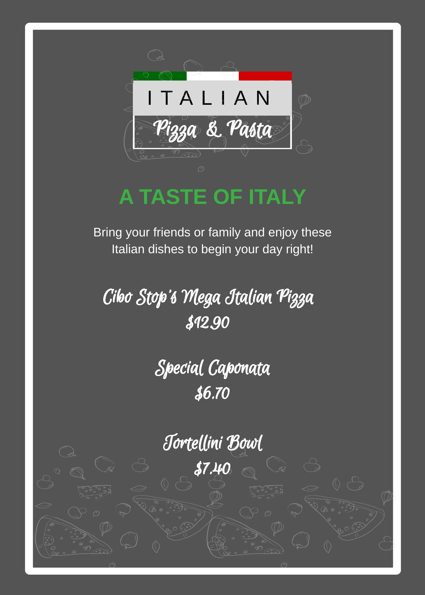 Italian Restaurant Table Tent Template Illustrator Word Apple Pages 