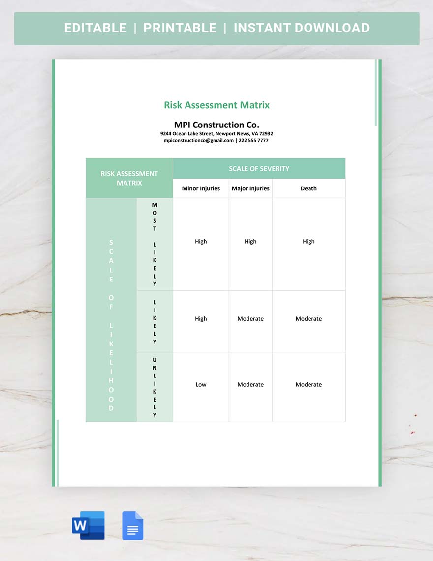 Risk Assessment Matrix Template Download In Word Google Docs 