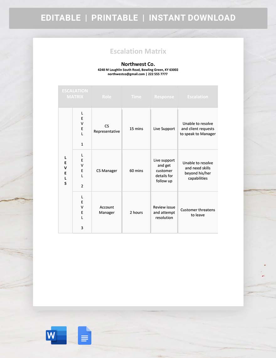 Escalation Matrix Template In Word Google Docs Download Template