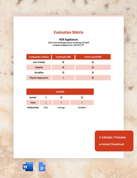 Vendor Evaluation Matrix Template - Download in Word, Google Docs ...