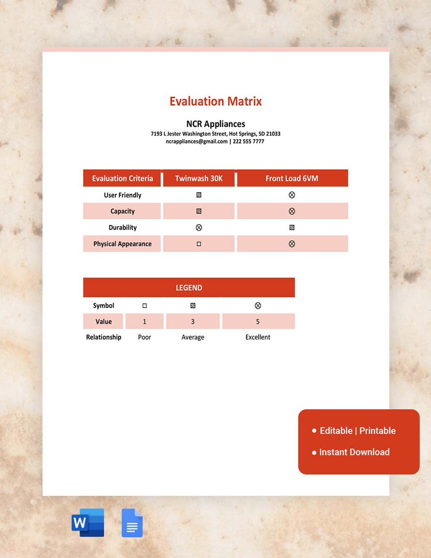 Evaluation Matrix Template Download In Word Google Docs Template