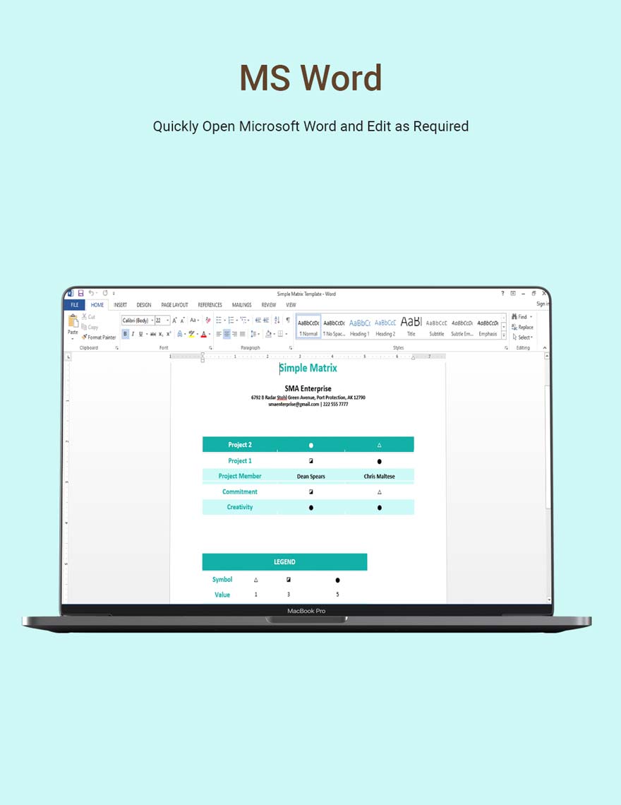 Simple Matrix Template In Word Google Docs Download