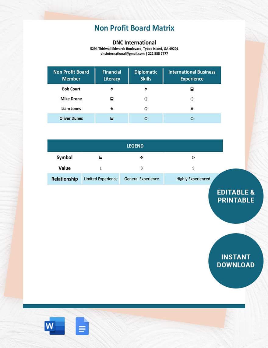 Non Profit Board Matrix Template Download In Word Google Docs