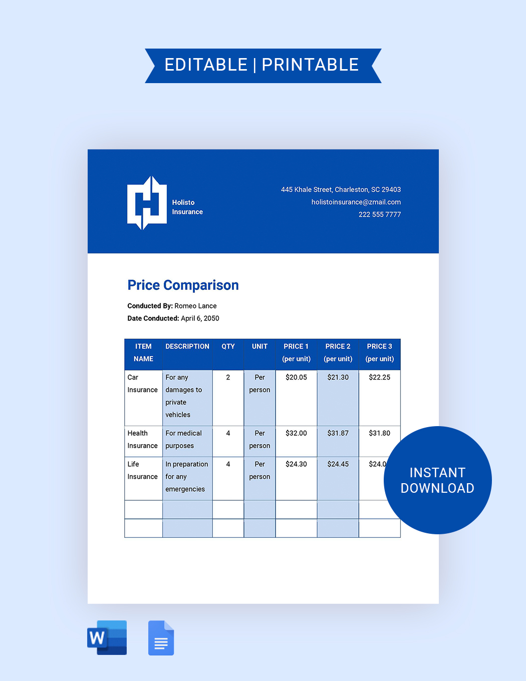 Construction Cost Comparison Template - Google Docs, Word | Template.net