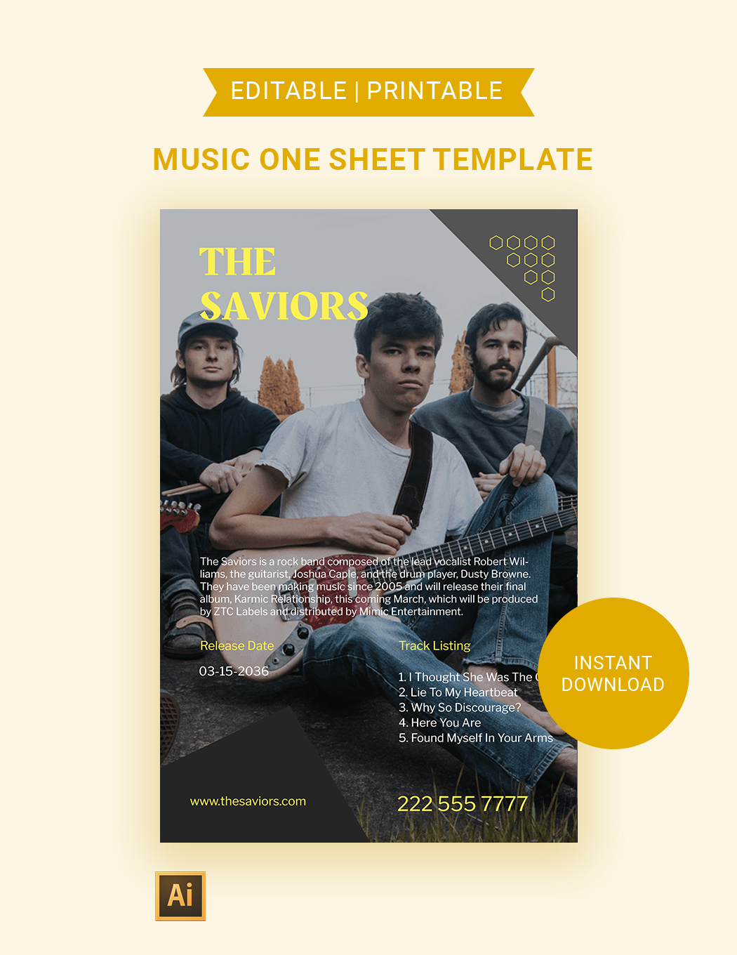 Artist One Sheet Template In Illustrator Word Publisher Google Docs