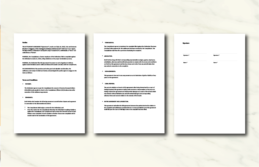 Settlement Agreement Template - Word, Google Docs, Apple Pages ...