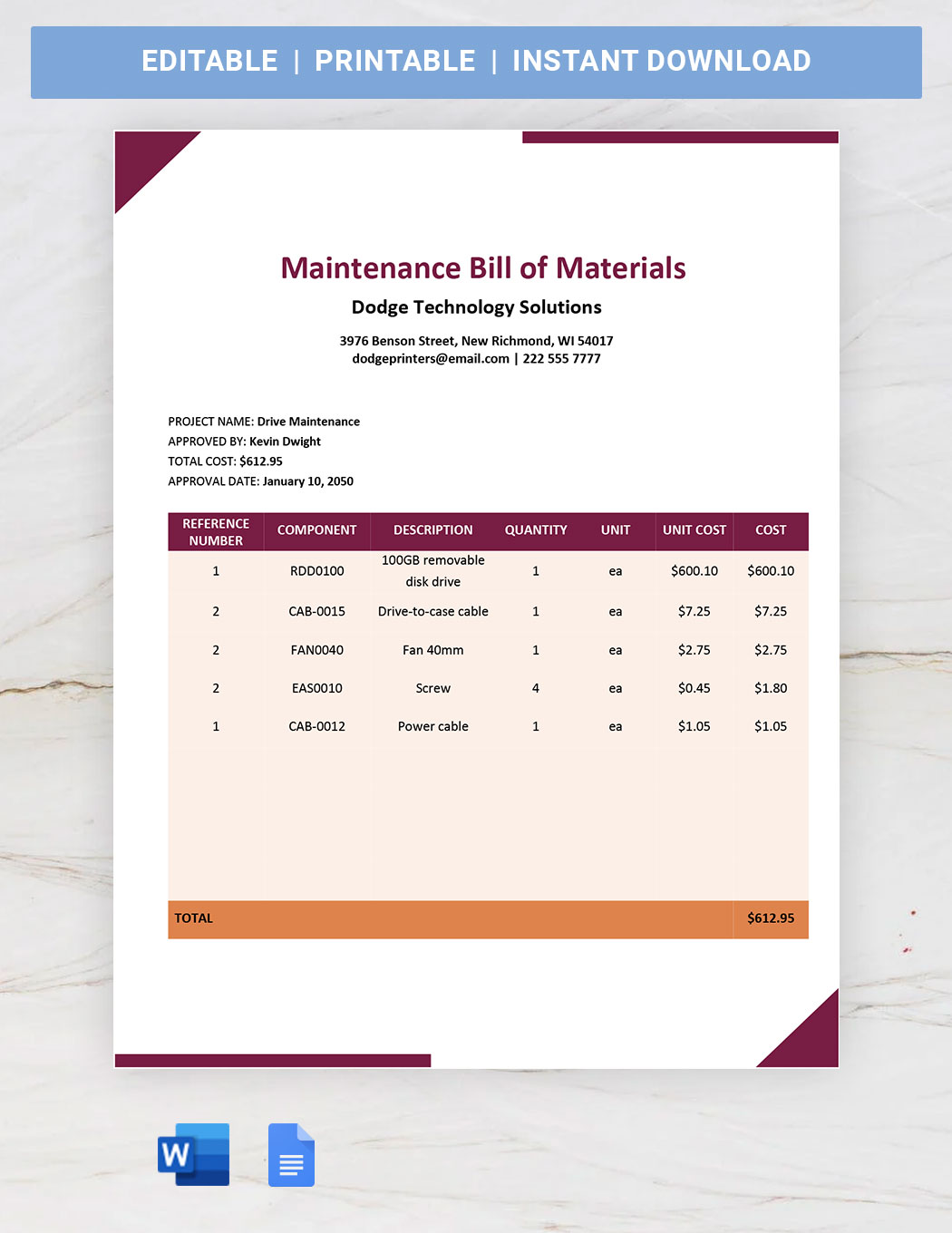 Garment Bill Of Materials Template - Google Docs, Word | Template.net