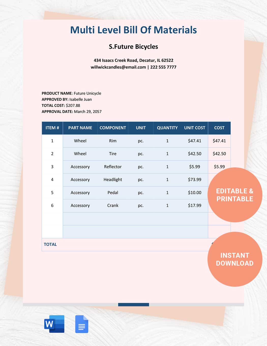 Production Planning Bill Of Materials - Download in Word, Google Docs ...