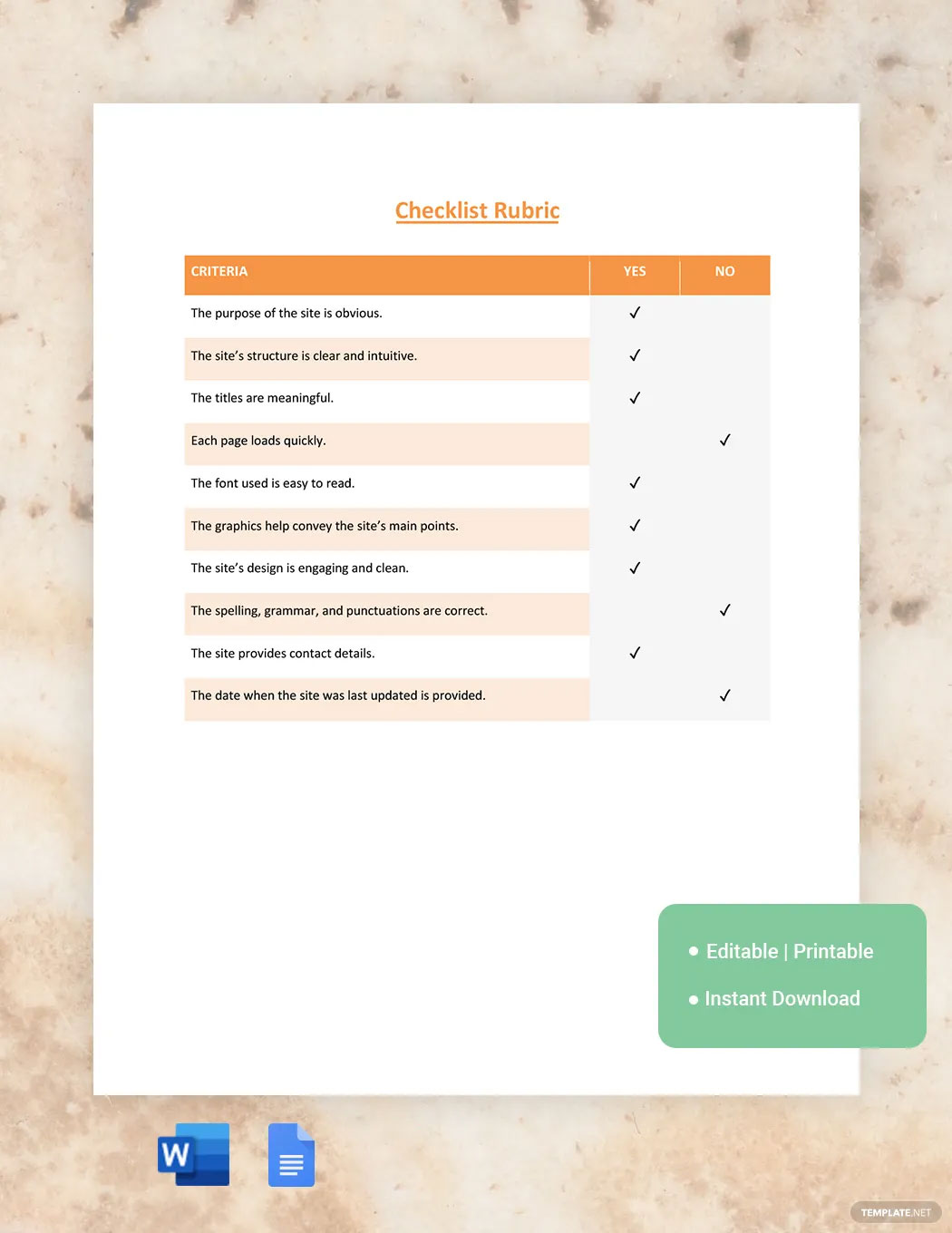 Checklist Rubric Template - Google Docs, Word | Template.net