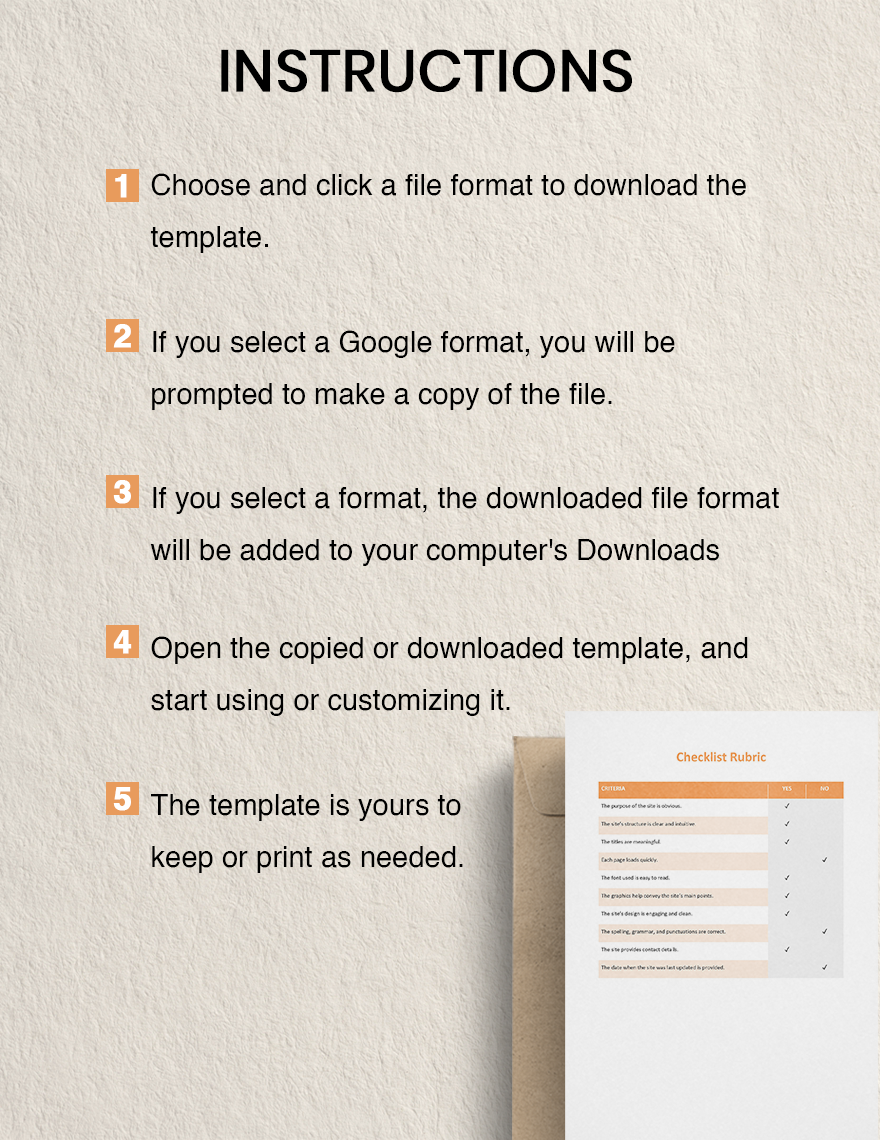 Checklist Rubric Template - Google Docs, Word | Template.net
